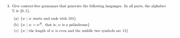 Solved 3. Give context-free grammars that generate the | Chegg.com