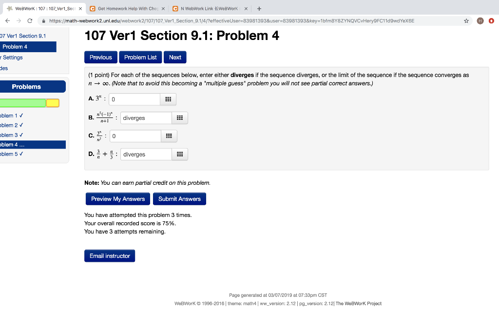 Solved 长 weBWorK : 107 : 107,Verl-Sec × e Get Homework Help | Chegg.com