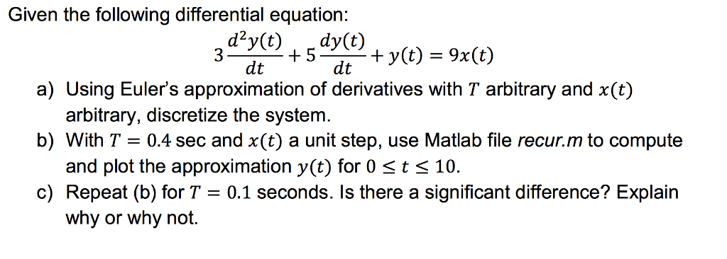 Solved Given the following differential equation d2y(t) | Chegg.com