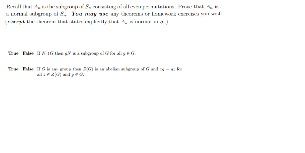 Solved Recall that A, is the subgroup of Sn consisting of | Chegg.com