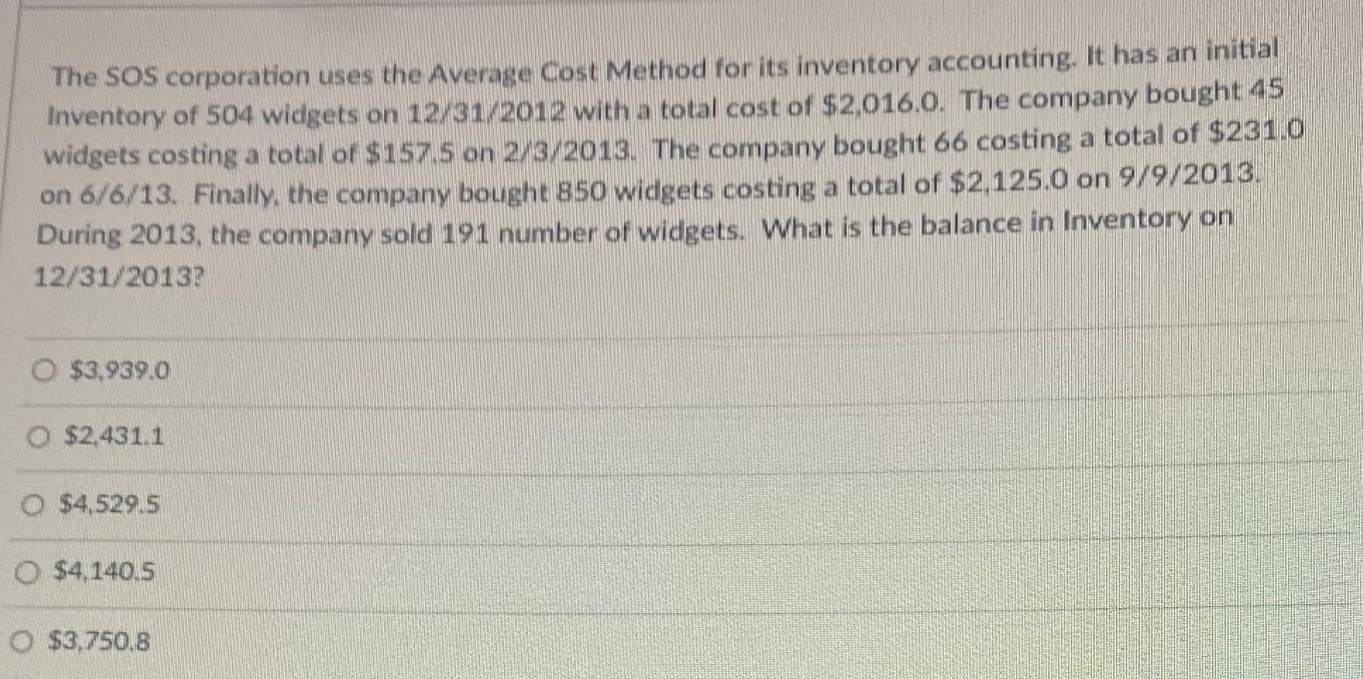 Solved The SOS corporation uses the Average Cost Method for | Chegg.com