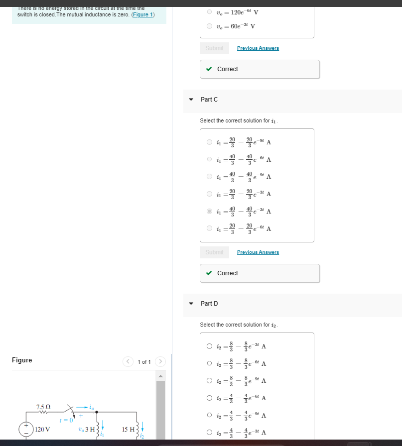 vo=120e-6tVvo=60e-3tVCorrectPart CSelect the correct | Chegg.com