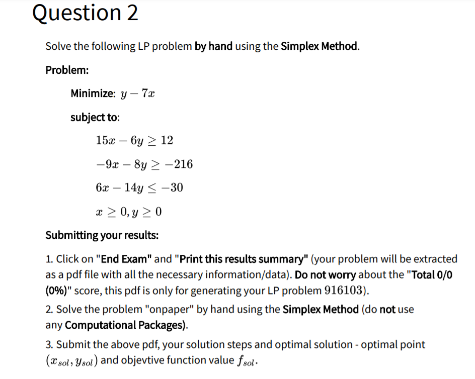 Solved Question 2 Solve the following LP problem by hand | Chegg.com