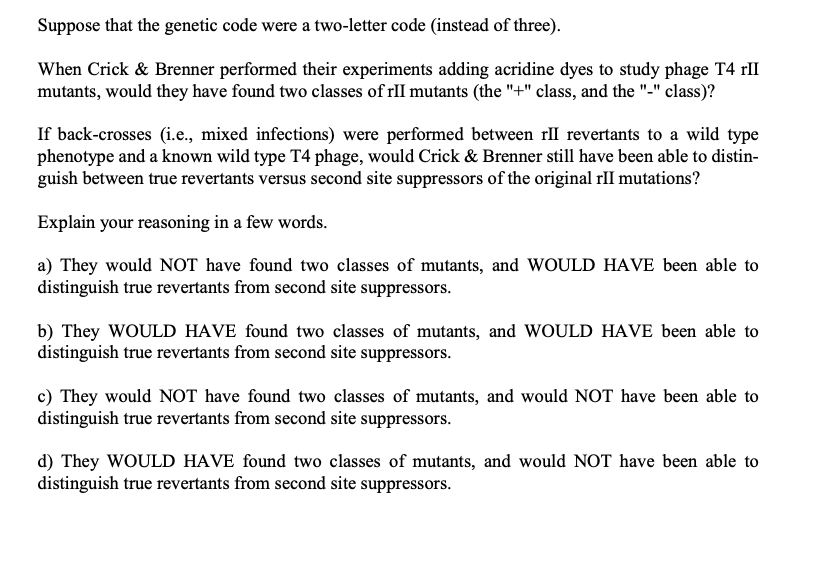 Solved Suppose that the genetic code were a two-letter code | Chegg.com
