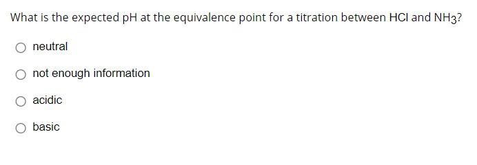 Solved What is the expected pH at the equivalence point for | Chegg.com