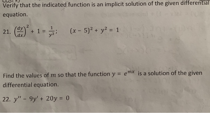 Solved Verify that the indicated function is an implicit | Chegg.com