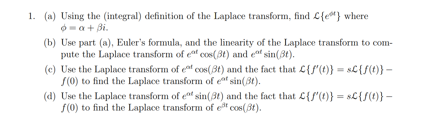 Solved 1. (a) Using the (integral) definition of the Laplace | Chegg.com