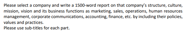 Solved Please select a company and write a 1500 -word report | Chegg.com