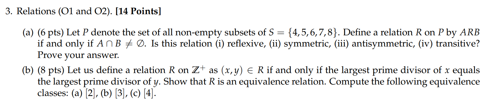Solved 3. Relations (O1 and O2). [14 Points] (a) (6 | Chegg.com