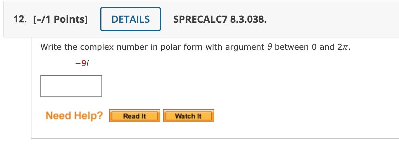 Solved Write the complex number in polar form with argument | Chegg.com