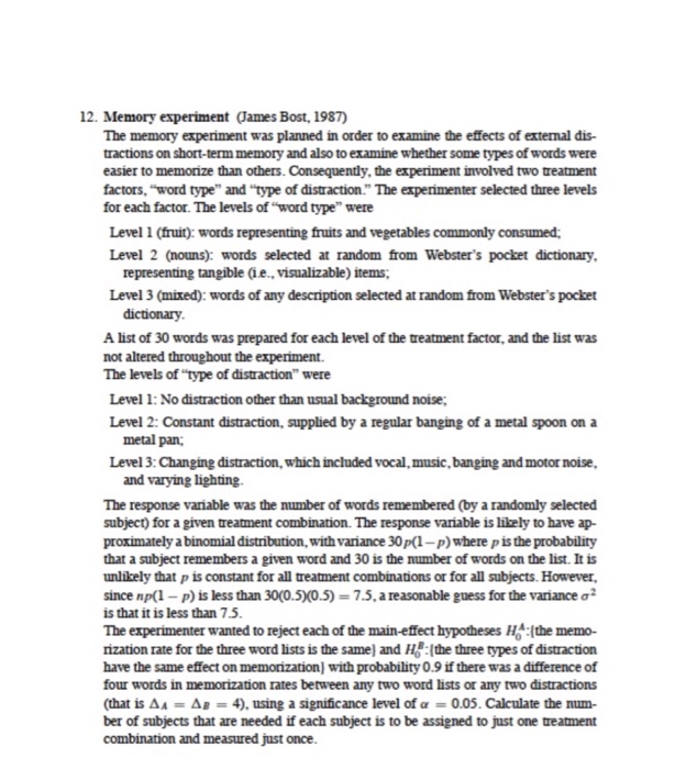 12. Memory experiment (James Bost, 1987) The memory | Chegg.com