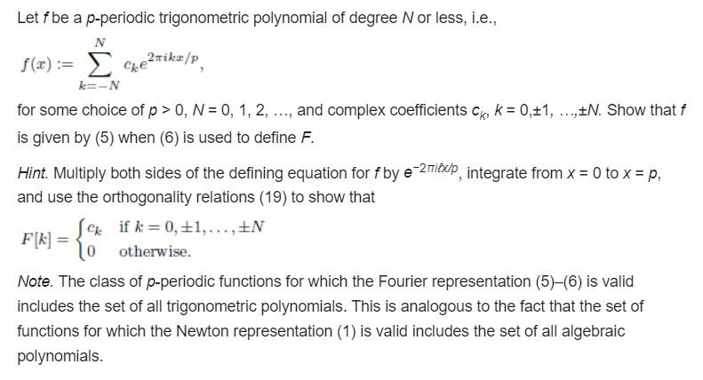 Let f be a p-periodic trigonometric polynomial of | Chegg.com