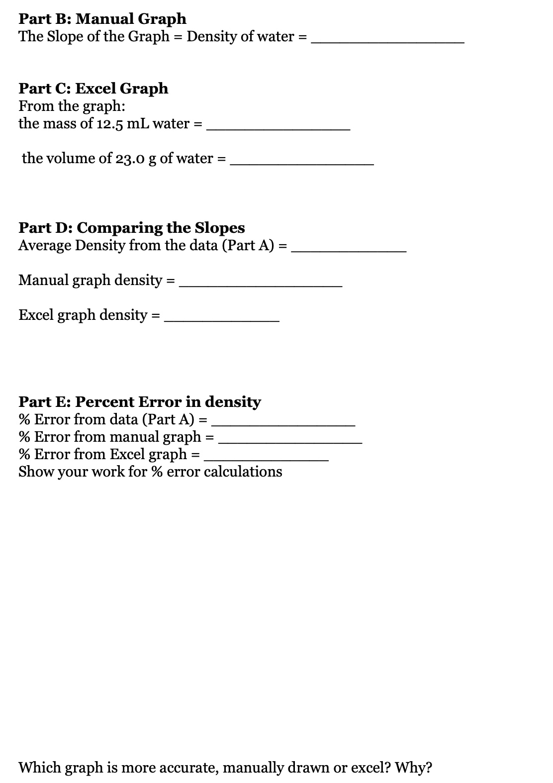 Solved Part B: Manual Graph The Slope of the Graph = Density | Chegg.com
