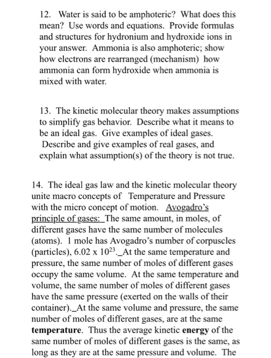 Solved 12. Water is said to be amphoteric? What does this | Chegg.com