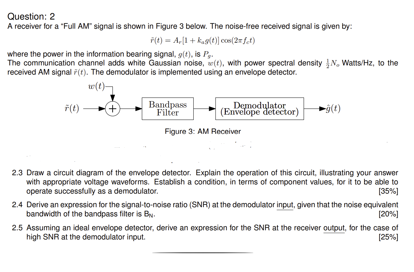 Solved Question: 2 A receiver for a “Full AM” signal is | Chegg.com
