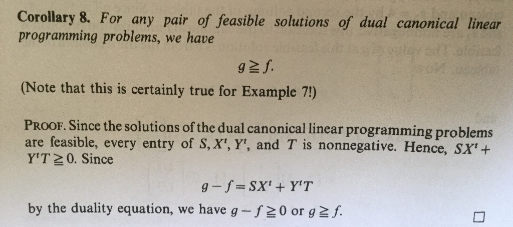 Solved Corollary 8. For any pair of feasible solutions of | Chegg.com