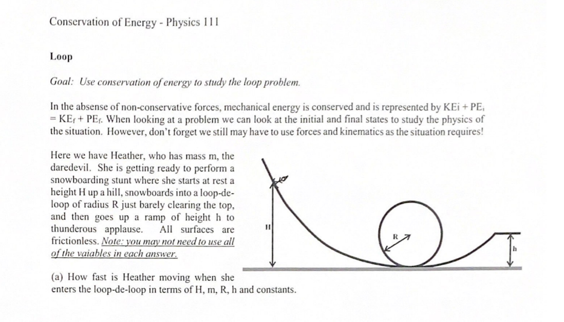 Solved Conservation of Energy - Physics 111 Loop Goal: Use | Chegg.com