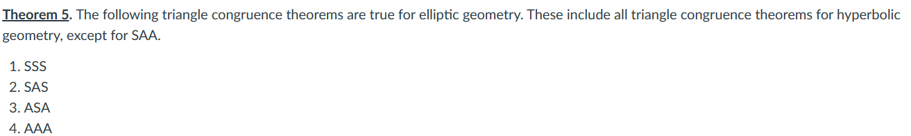 Solved Prove the AAA Triangle Congruence Theorem in elliptic | Chegg.com