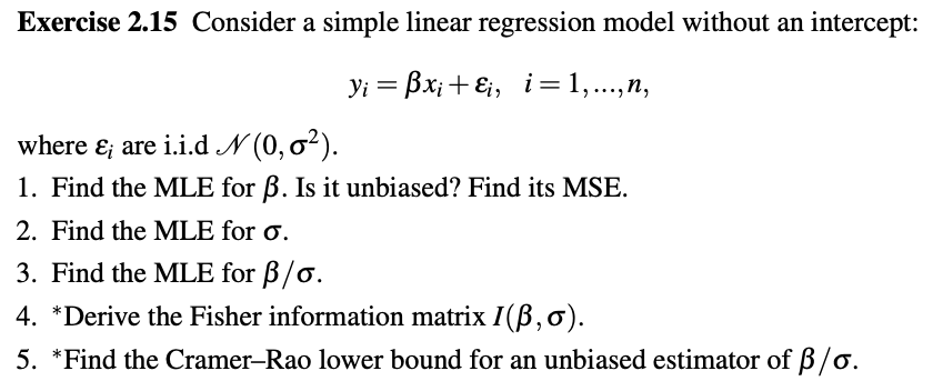 Exercise 2.15 Consider a simple linear regression | Chegg.com