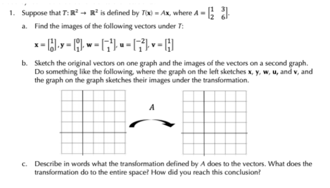 Solved 1. Suppose that T:R? – R? is defined by T(x) = Ax, | Chegg.com