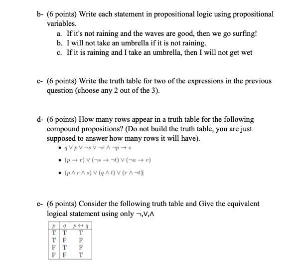 Solved b- (6 points) Write each statement in propositional | Chegg.com