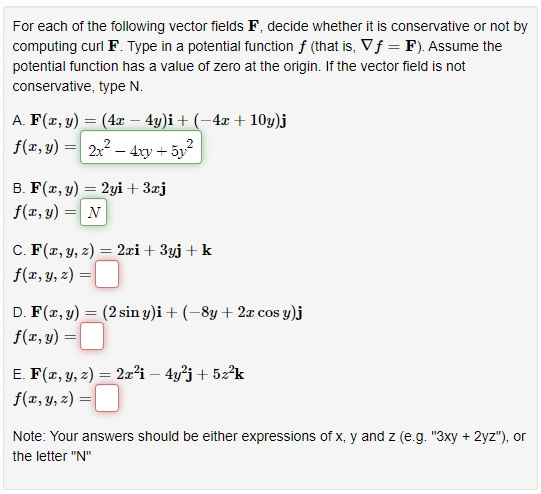 Solved For each of the following vector fields F, decide | Chegg.com