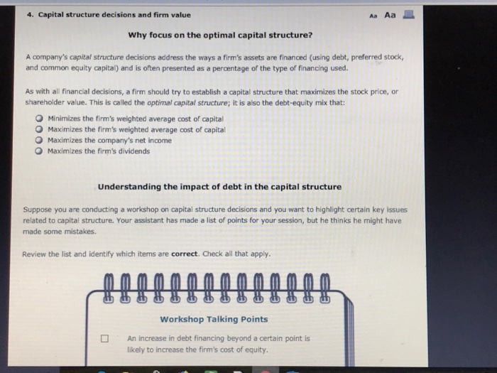 Solved 4 Capital Structure Decisions And Firm Value Aa Aa Chegg Solved 4 Capital Structure Decisions And Firm Value Aa Aa Chegg