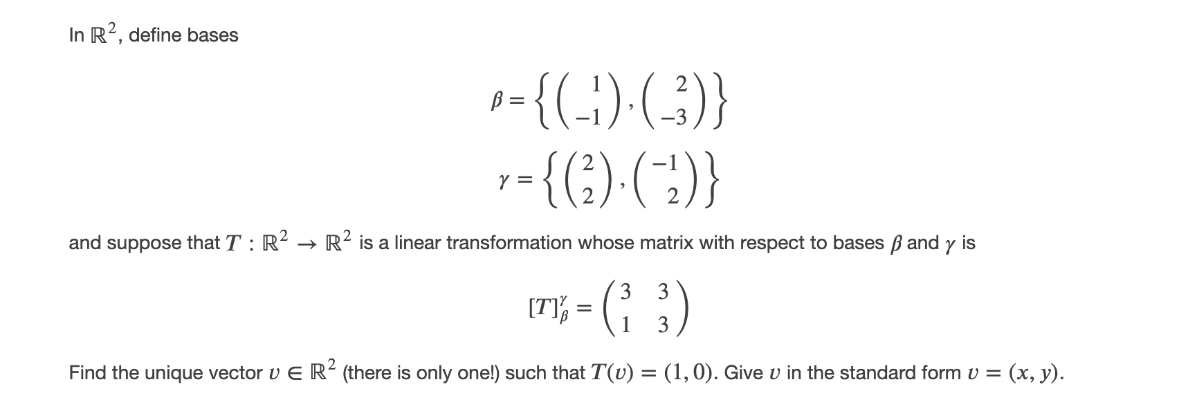 Solved In R2, define bases p={(-).(-3)} »= {(2).(-2)} y = | Chegg.com