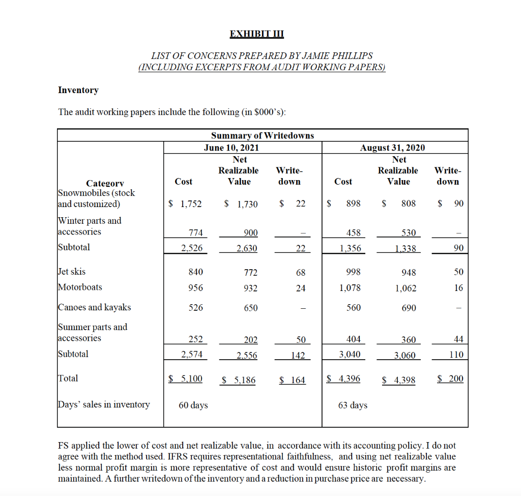 EXHIBIT III LIST OF CONCERNS PREPARED BY JAMIE | Chegg.com