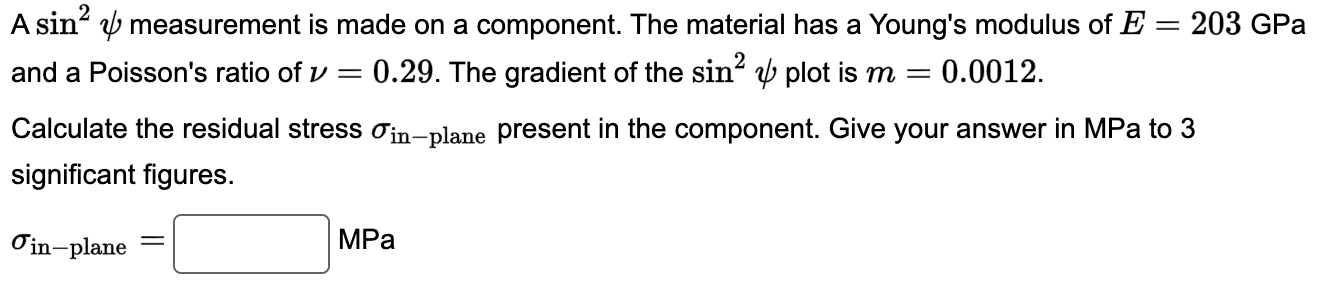 Solved A sin2ψ measurement is made on a component. The | Chegg.com