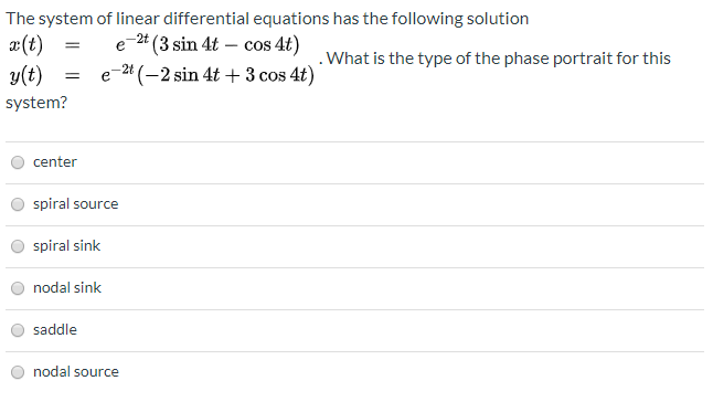 Solved The system of linear differential equations has the | Chegg.com