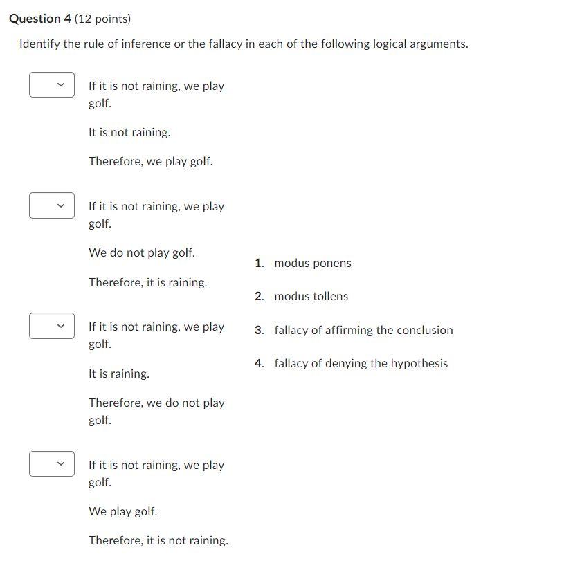 Solved Question 4 (12 points) Identify the rule of inference | Chegg.com