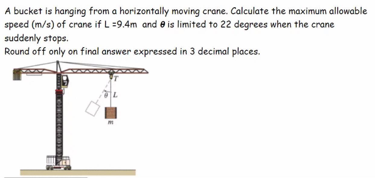 Solved A bucket is hanging from a horizontally moving crane. | Chegg.com