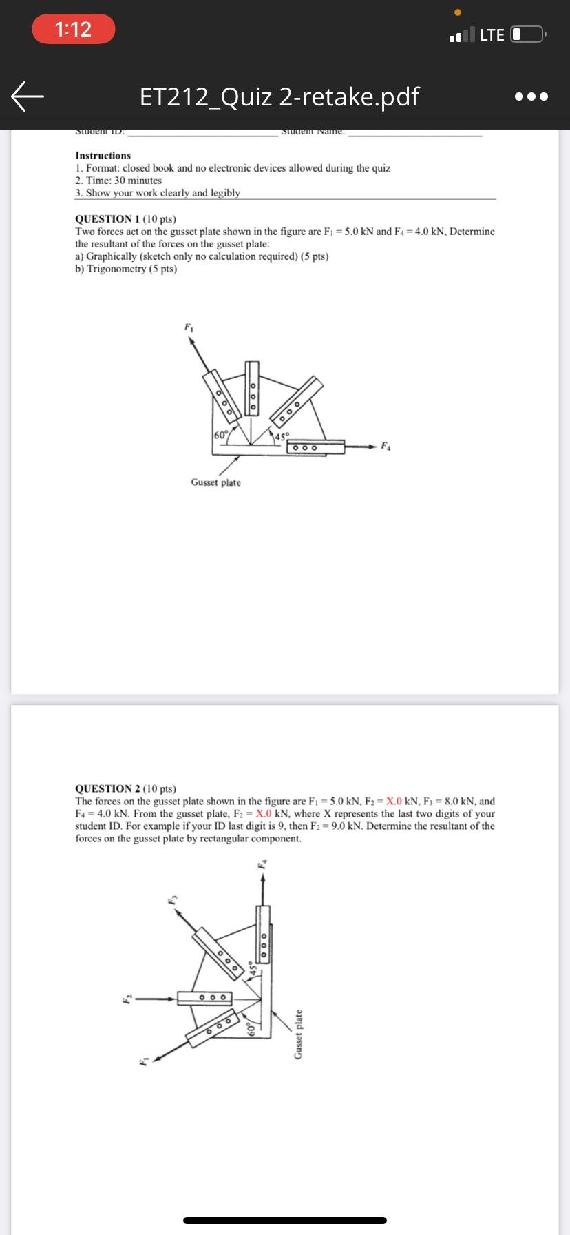 Solved 1:12 LTE O ET212_Quiz 2-retake.pdf Student ID Studem | Chegg.com