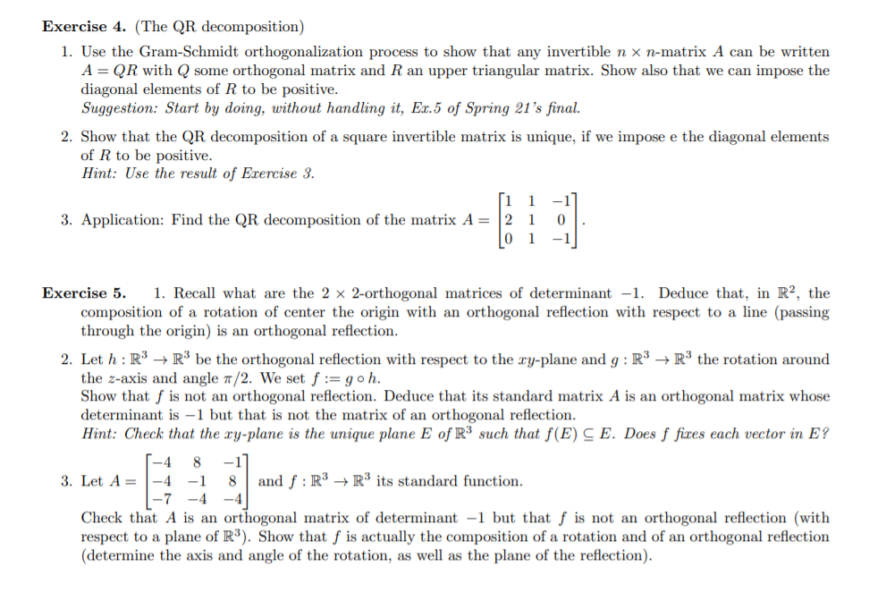 Solved Exercise 4. The QR decomposition) 1. Use the | Chegg.com