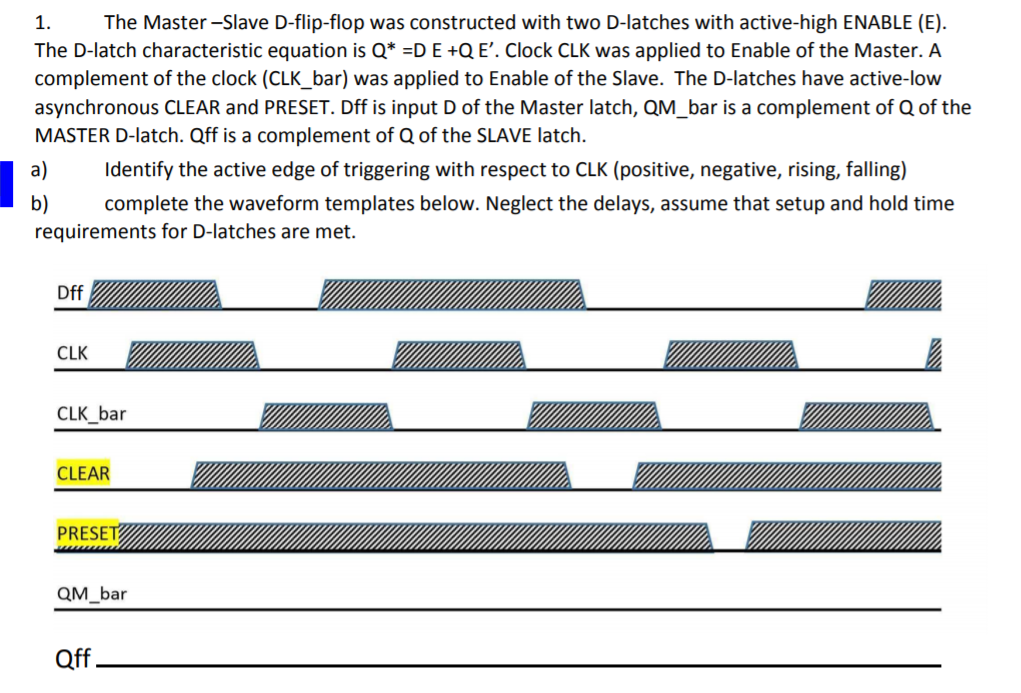 Solved 1. The Master -Slave D-flip-flop was constructed with | Chegg.com