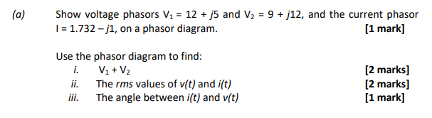 Solved (a) ﻿Show voltage phasors V1=12+j5 ﻿and V2=9+j12, | Chegg.com