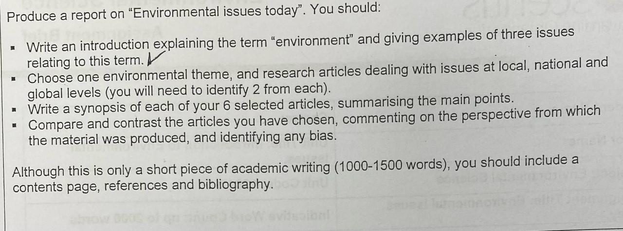Solved Produce a report on “Environmental issues today". You | Chegg.com