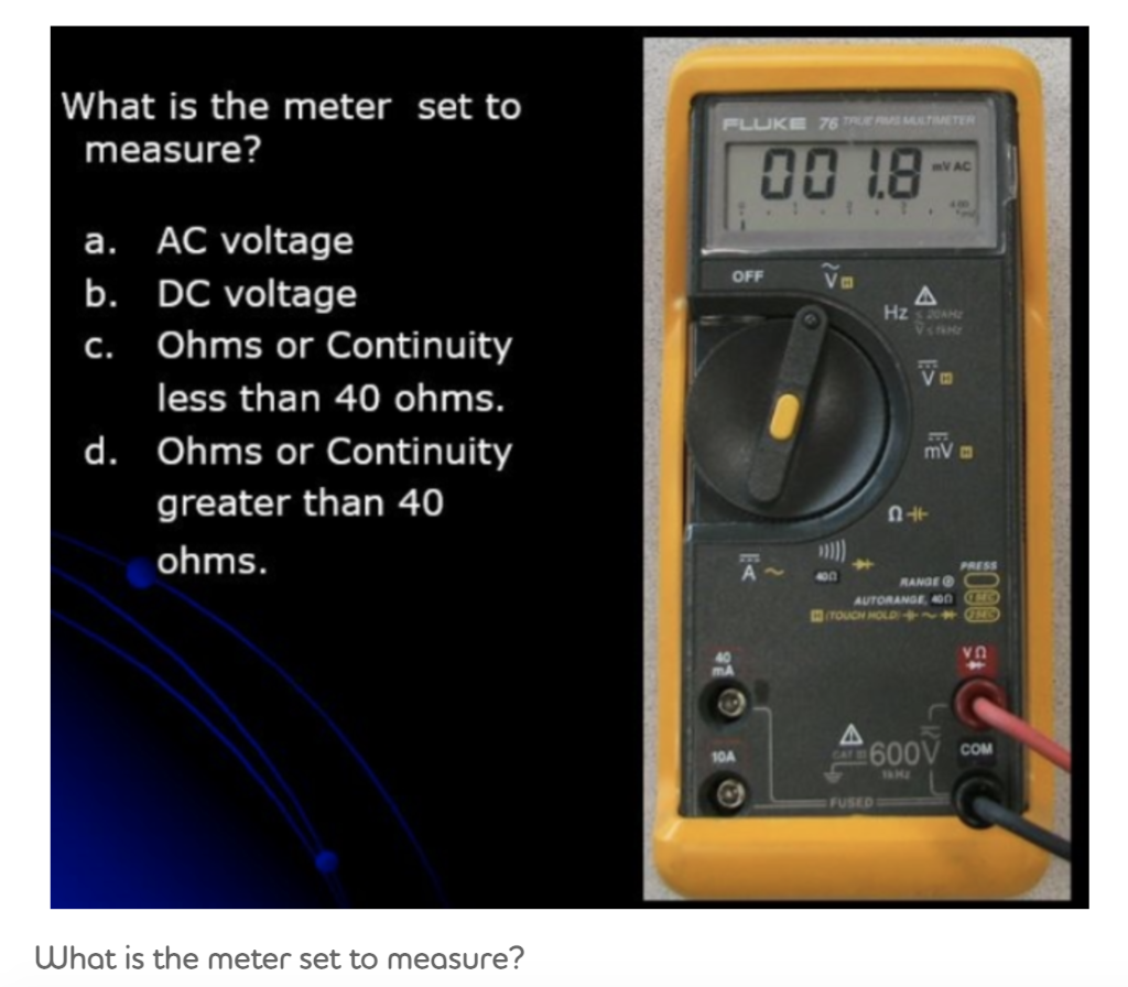Solved What is the meter set to measure? FLUKE 76 TERMOMETER | Chegg.com