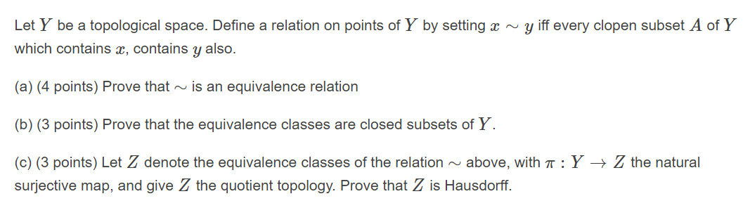 Solved Let Y be a topological space. Define a relation on | Chegg.com