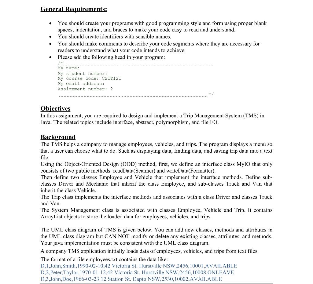 Solved General Requirements You Should Create Your 