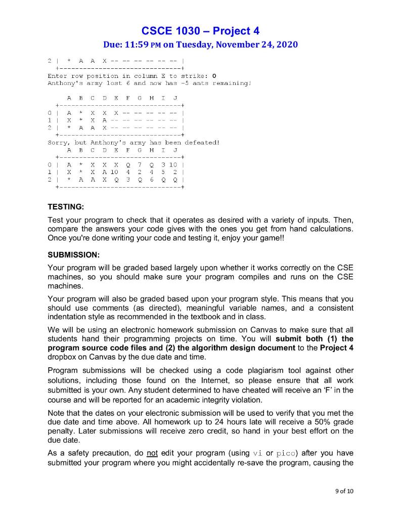 CSCE 1030 - Project 4 Due: 11:59 PM on Tuesday, | Chegg.com