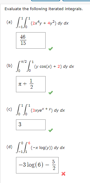 Solved Evaluate the following iterated integrals. Just solve | Chegg.com