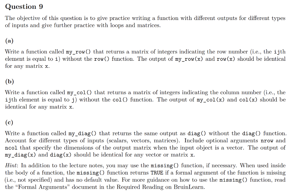 Solved Question 9 The objective of this question is to give | Chegg.com