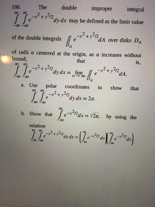 Solved 180. The double improper integral 00 002 e-*+ndy dx | Chegg.com