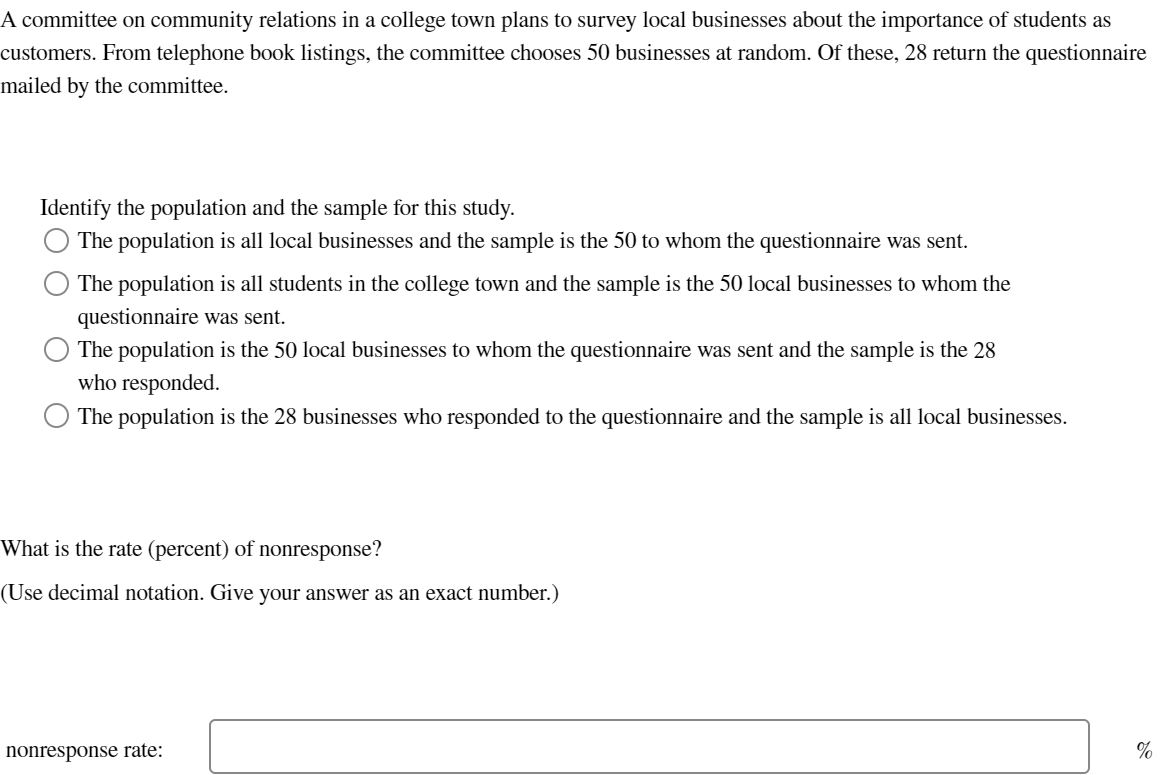 Solved What is the rate (percent) ﻿of nonresponse?(Use | Chegg.com