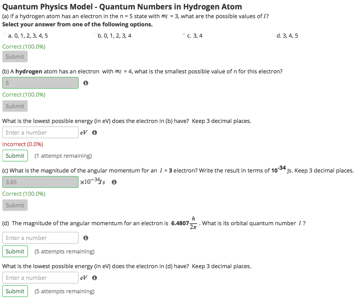 Solved Quantum Physics Model - Quantum Numbers in Hydrogen | Chegg.com