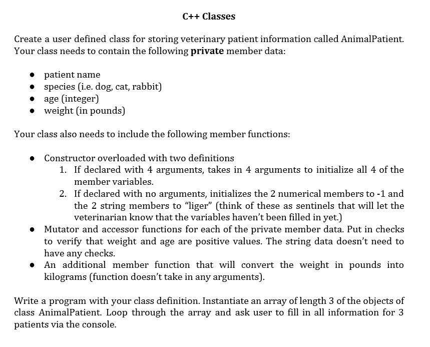 Solved C++ Classes Create a user defined class for storing | Chegg.com