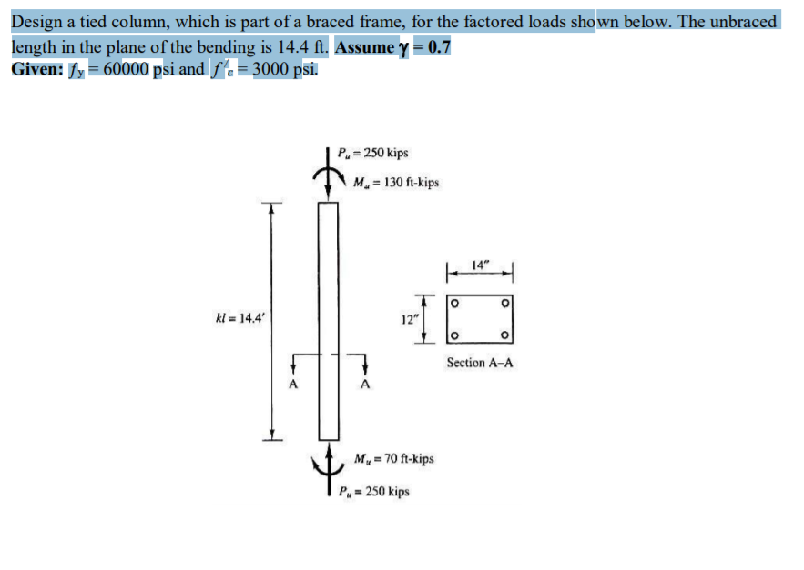 Solved Design a tied column, which is part of a braced | Chegg.com