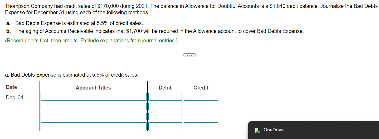Solved Based on an aging of Accounts Receivable, an $8,900 | Chegg.com